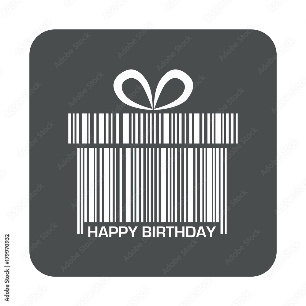 Icono plano codigo de barras regalo HAPPY BIRTHDAY en cuadrado gris ...