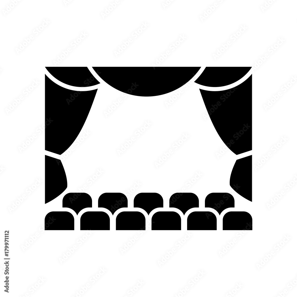 Icono plano teatro negro en fondo blanco Stock Vector | Adobe Stock