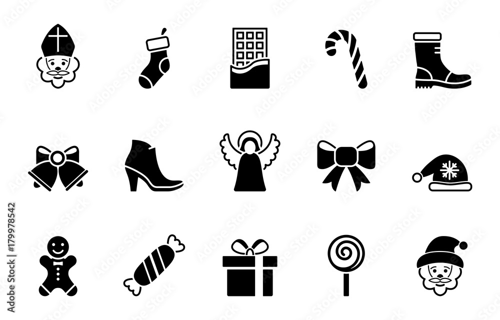 Nikolaus Weihnachten Iconset - Schwarz Stock Vector | Adobe Stock