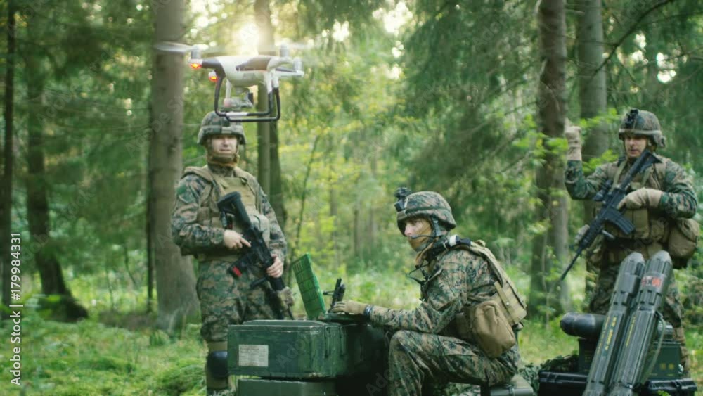 In the Military Staging Base Army Engineer and Soldiers Fly Military ...