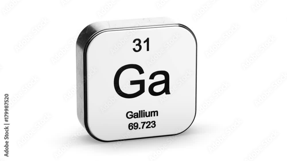 Gallium element symbol from the periodic table on white metallic ...