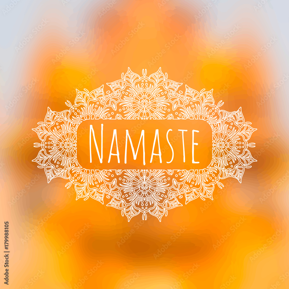 Namaste banner Circular floral ornament orange summer, blurred ...
