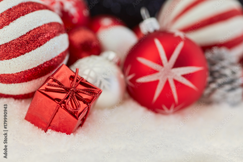 Red gift or present with christmas decoration Stock Photo | Adobe Stock