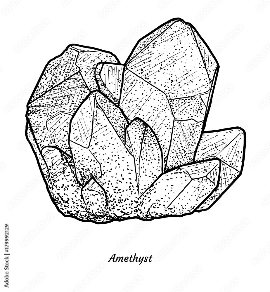 Amethyst illustration, drawing, engraving, ink, line art, vector Stock ...