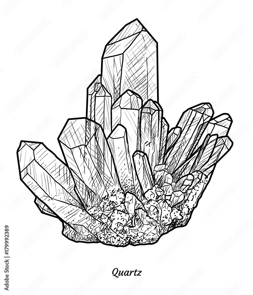 Quartz illustration, drawing, engraving, ink, line art, vector Stock ...