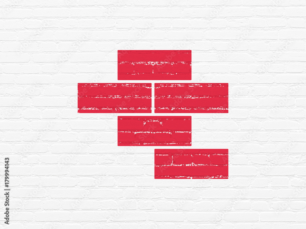 Building construction concept: Painted red Bricks icon on White Brick ...