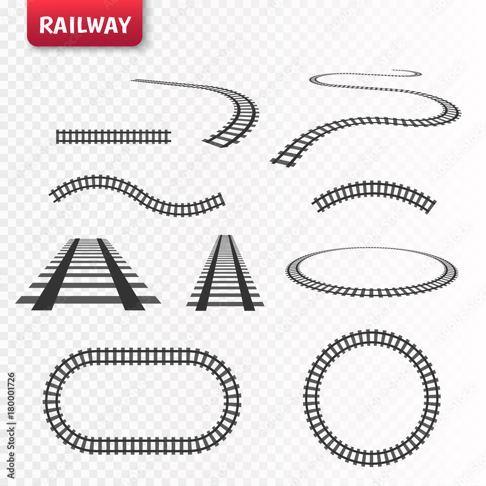 Vector rails set. Railways on white background. Railroad tracks. Stock ...
