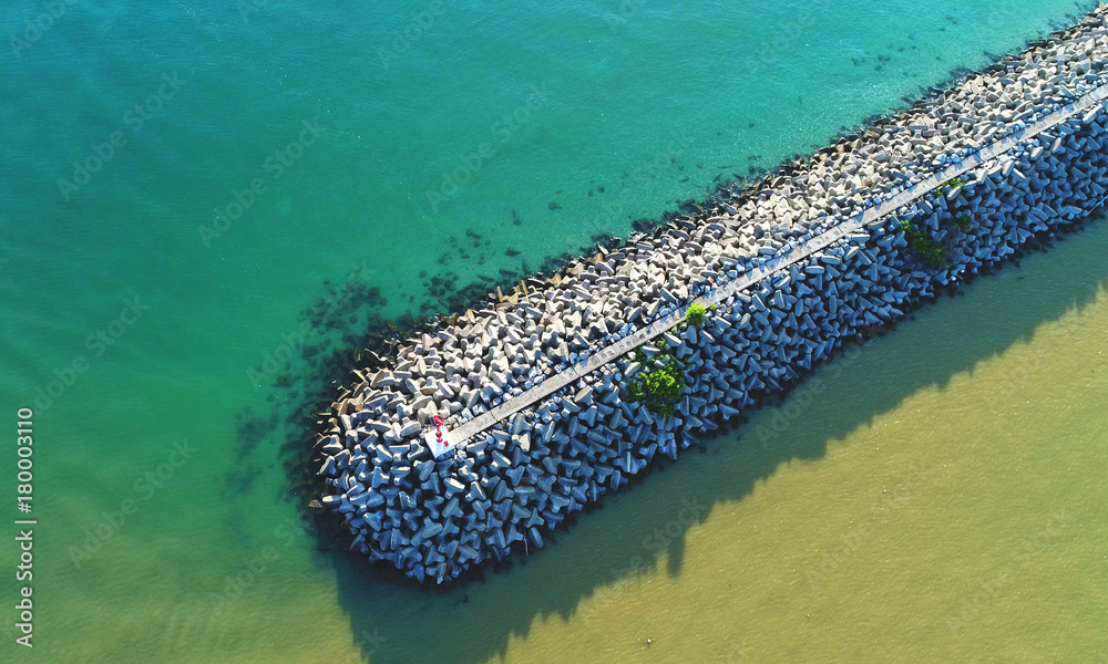 Aerial view. Beautiful colors separation between ocean and river. Stock ...