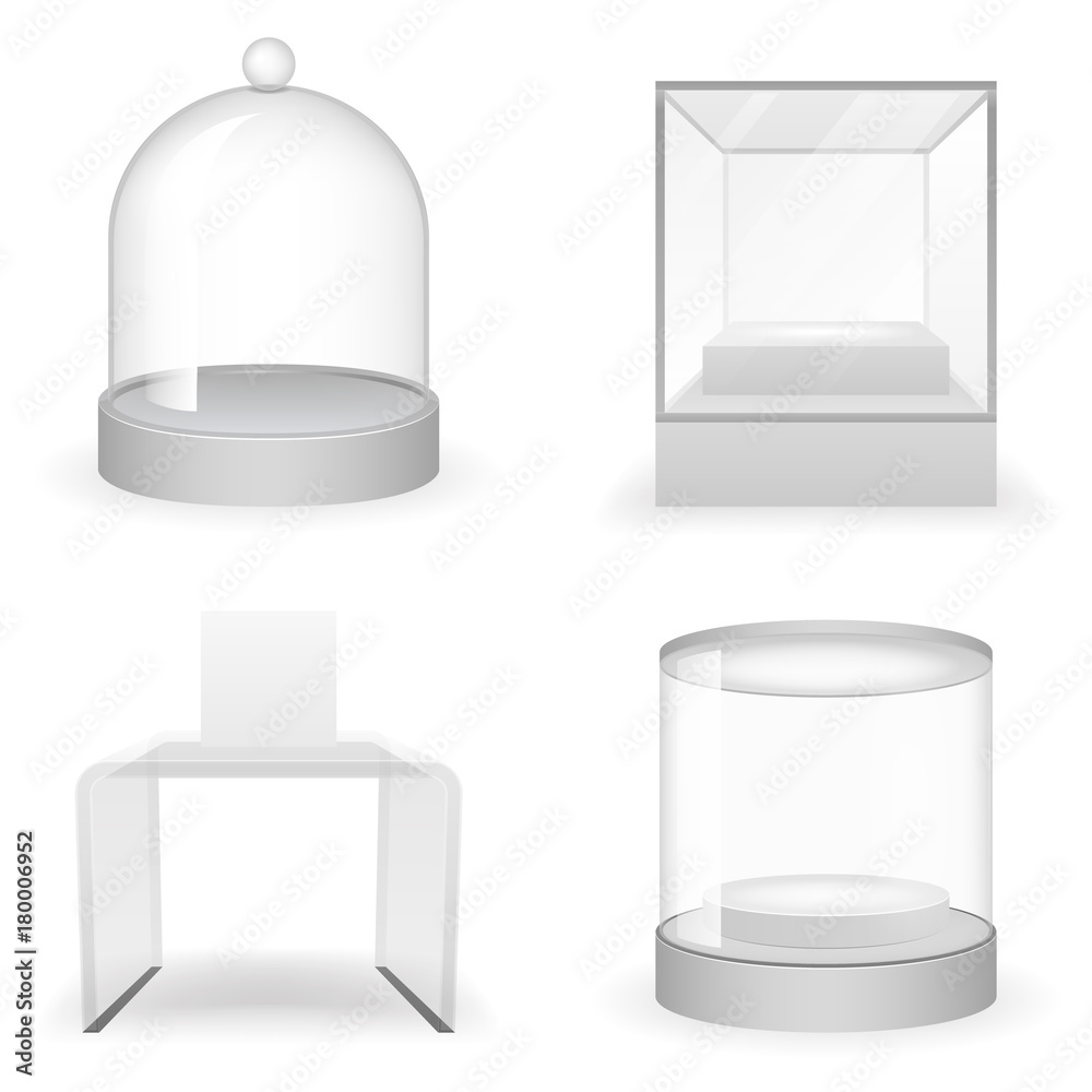 Isolated Glass box 3d realistic shop icons set mockup background design ...