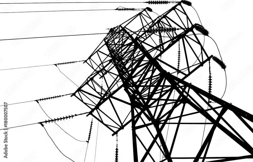 Vector silhouette of high voltage electric line on a white background ...