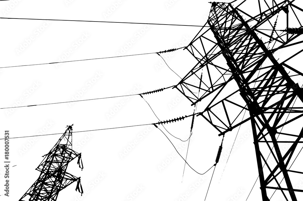 Vector silhouette of high voltage electric line on a white background ...