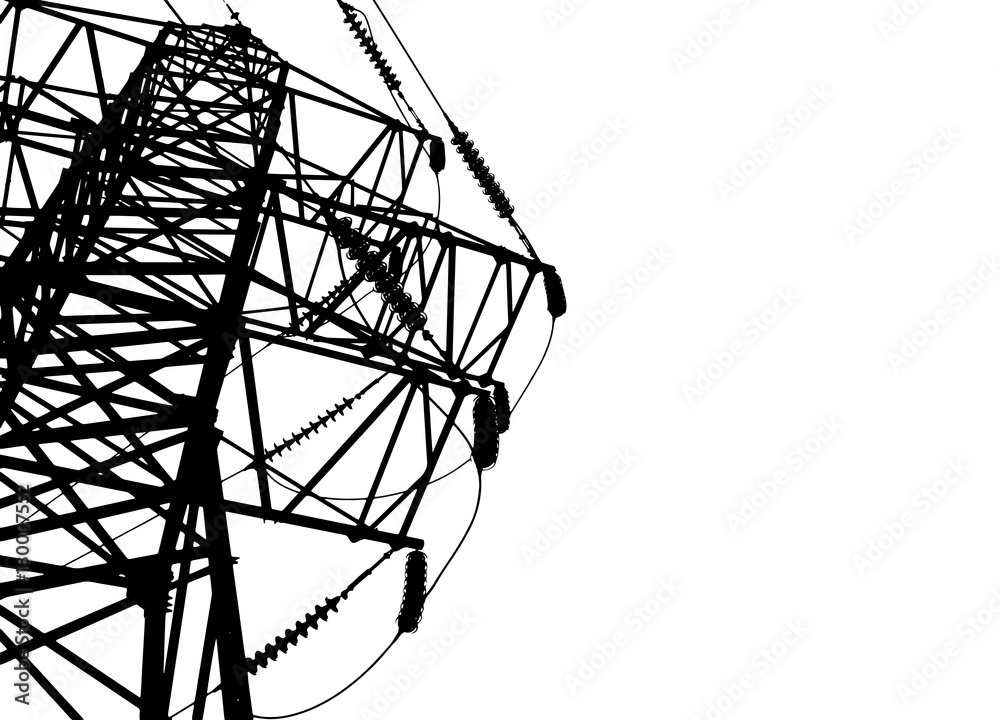 Vector silhouette of high voltage electric line on a white background ...