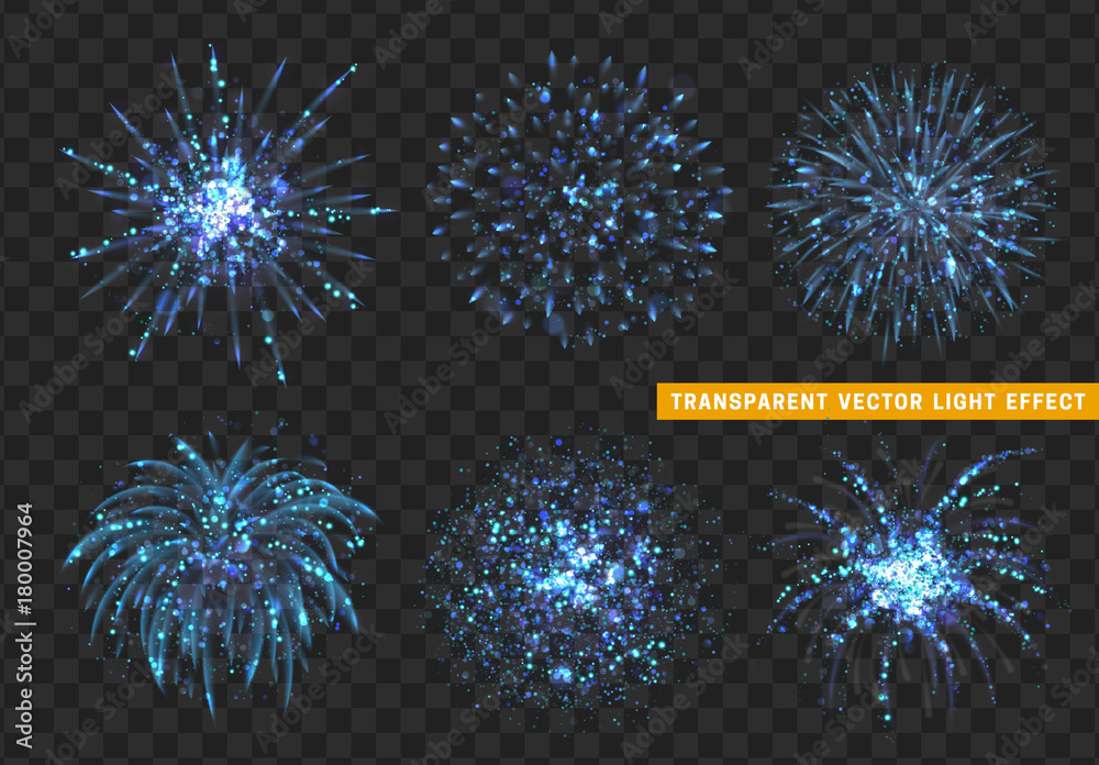 Set of Firework blue isolated. Xmas decoration. Holiday design element ...