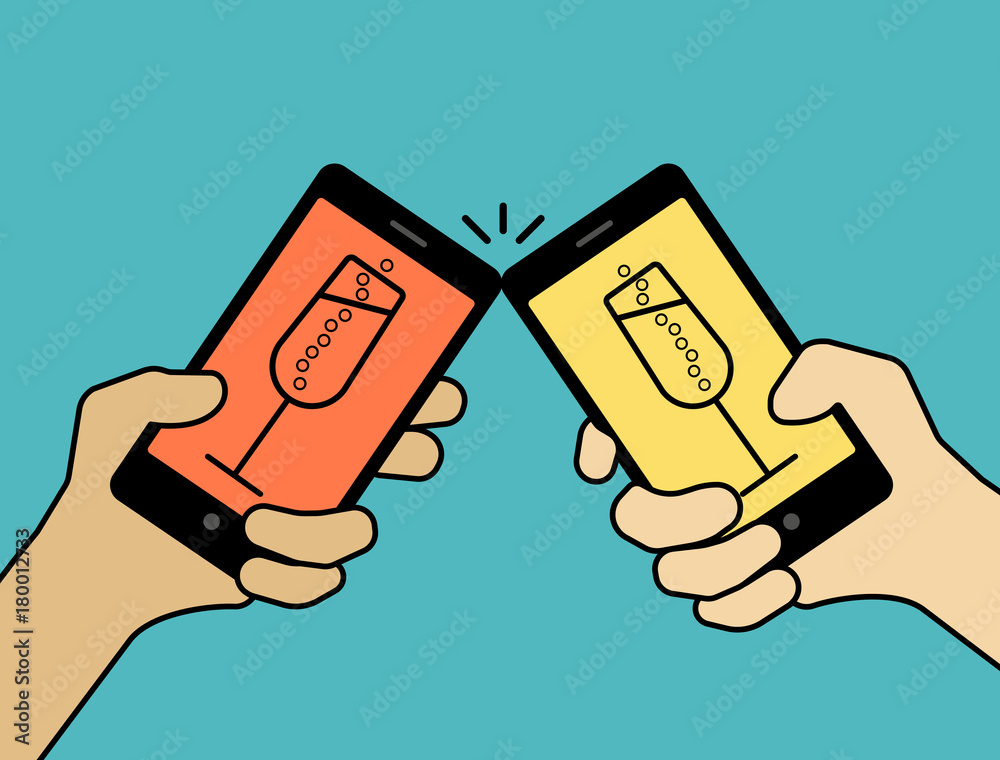 Concept, congratulate with smart phone messages. Provide with digital ...