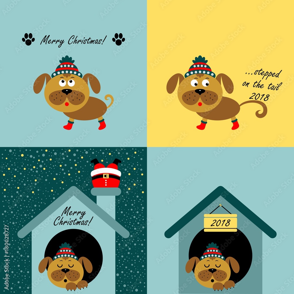 Collection of Christmas cards with cartoon dogs. Vector illustrations ...