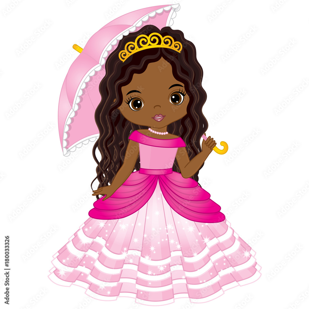 Vector Beautiful African American Princess in Pink Dress Stock Vector ...