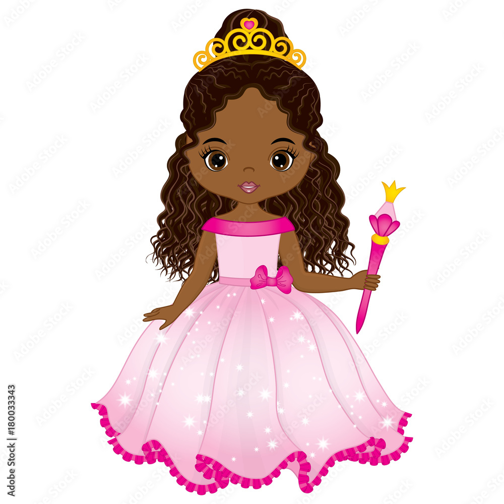 Vector Beautiful African American Princess in Pink Dress Stock Vector ...