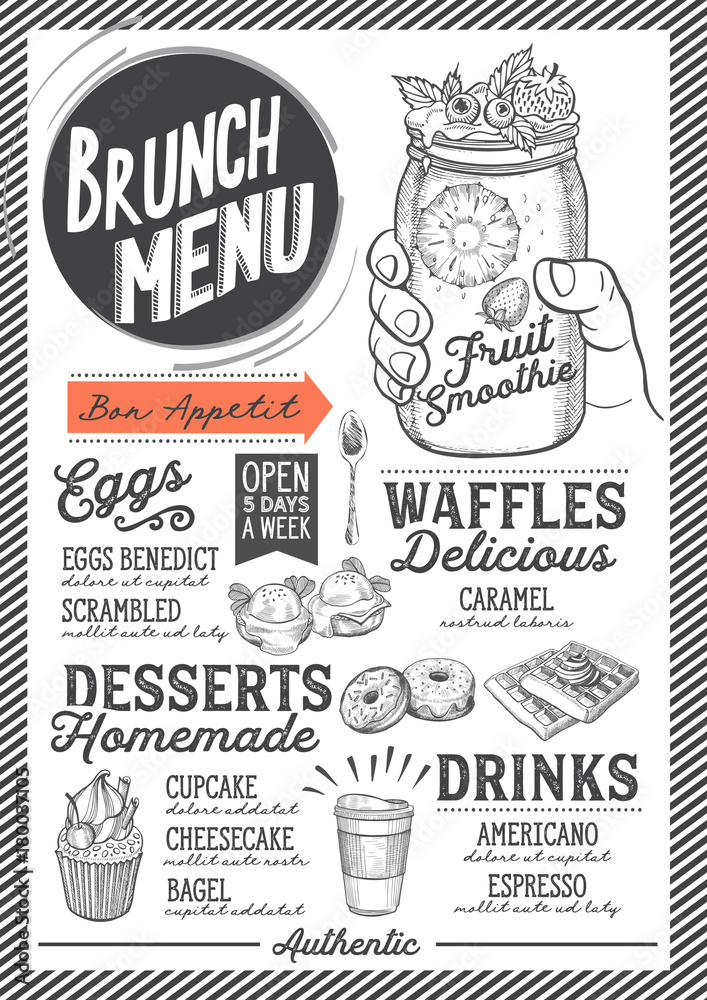Brunch menu restaurant, food template. Stock Vector | Adobe Stock