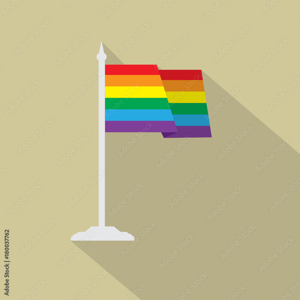 Gay pride LGBT flag with flagpole flat icon with long shadow. Vector ...