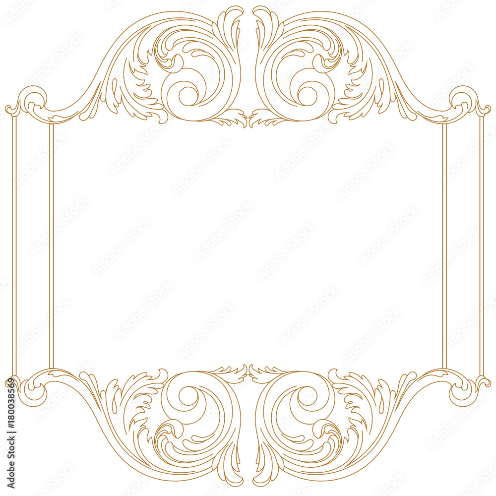 Golden vintage border frame engraving with retro ornament pattern in ...