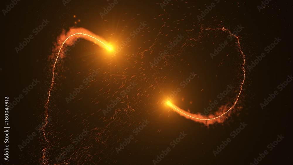 Fire comet flying. Shining lights in motion with small particles. Ring ...