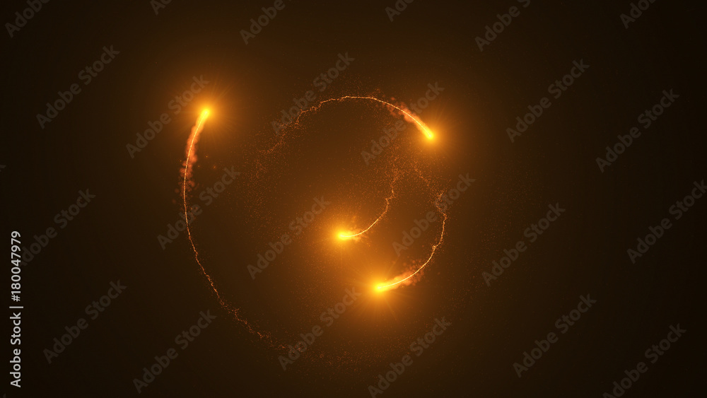 Fire comet flying. Shining lights in motion with small particles. Ring ...