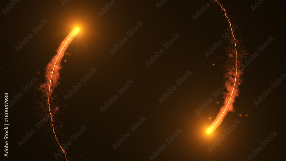 Fire comet flying. Shining lights in motion with small particles. Ring ...