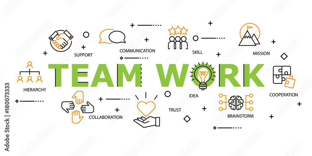 Teamwork Word with Icon Set in Concept of Team and Resource Management ...