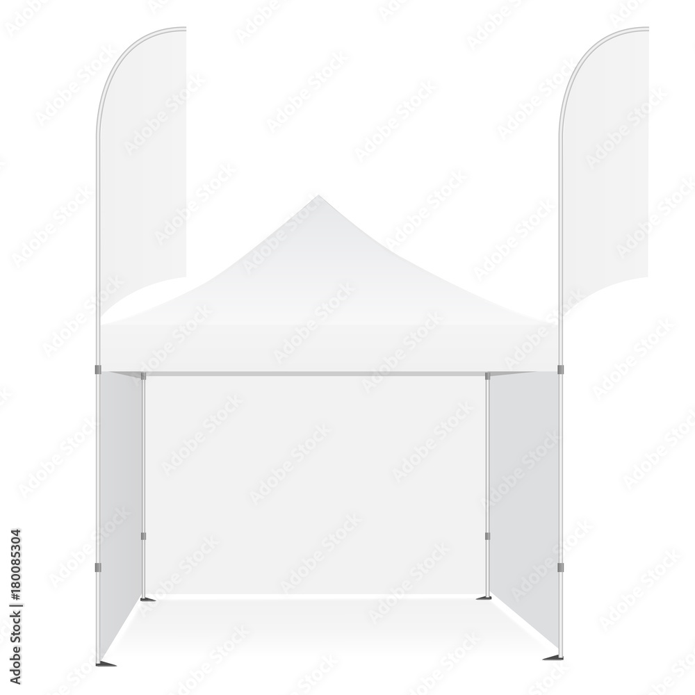 Promotional outdoor pop up canopy tent with flags banners isolated on ...