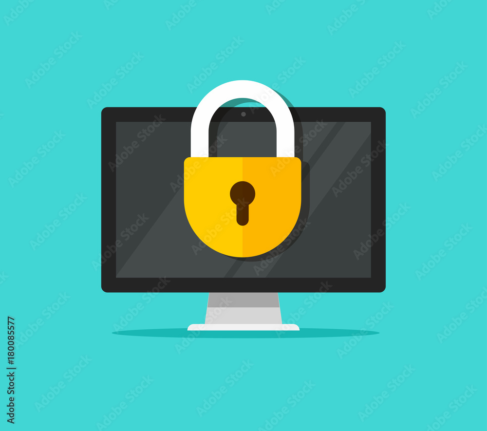 Vetor de Computer security vector illustration, flat cartoon design ...