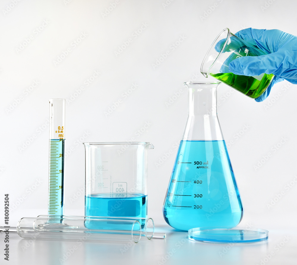Chemist formulating dangerous solution substances, Scientist with ...