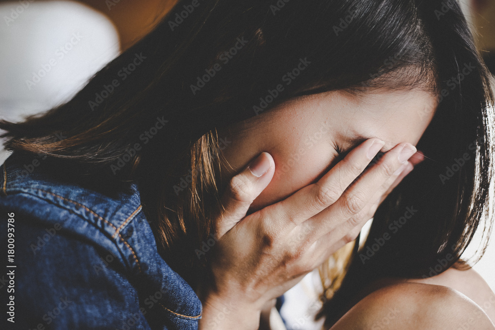 sad woman hug her knee and cry Stock Photo | Adobe Stock