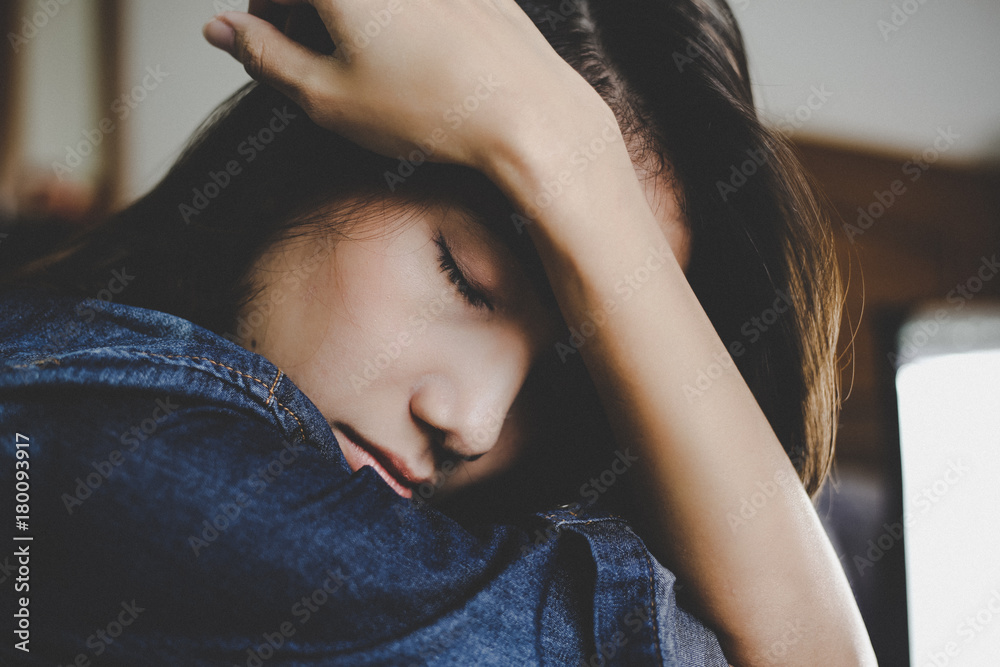 sad woman hug her knee and cry Stock Photo | Adobe Stock