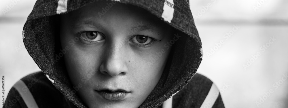 Sad Boy. Teenager with Sad Expression Face Close Up. Depression ...