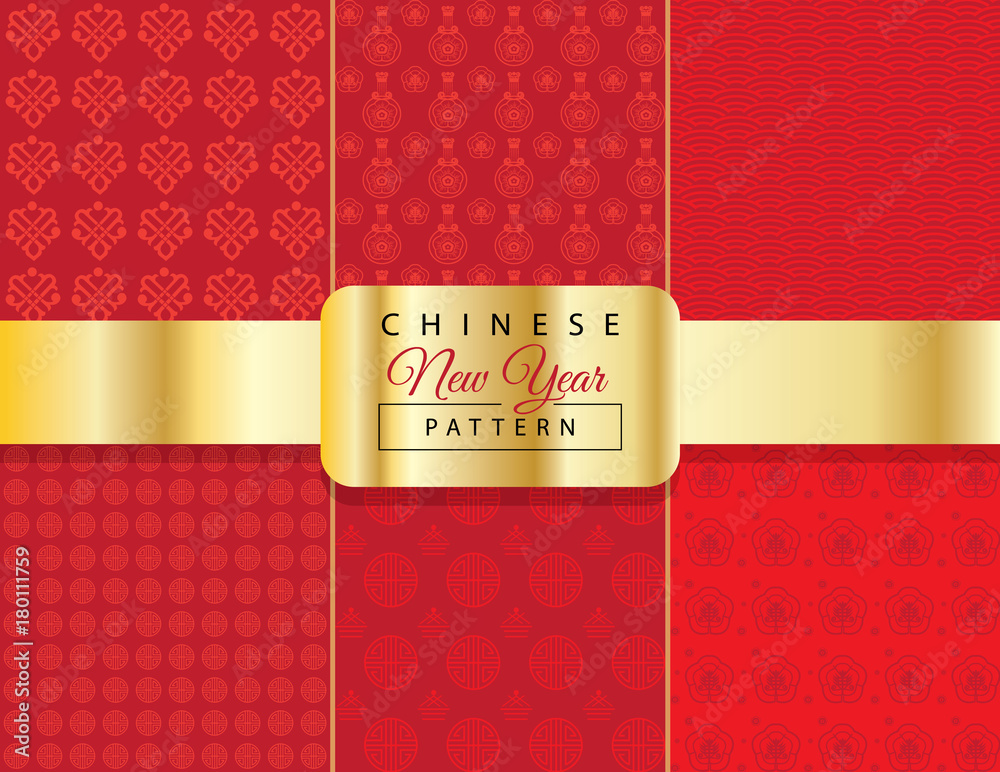 Chinese New Year traditional ornamental seamless pattern set vector ...