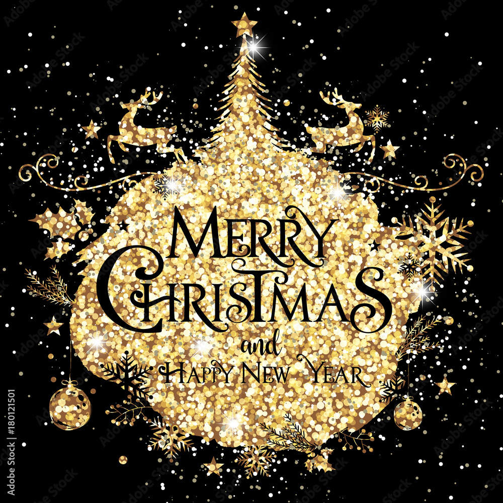 Elegant Merry Christmas, Gold, Glitter Stock Vector | Adobe Stock