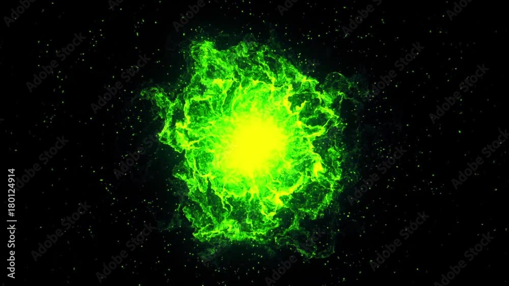 Big bang, big green explosion in the space. Big bang, beginnings of the ...