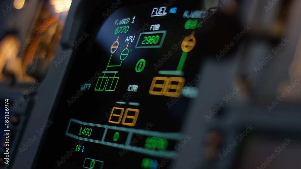 Autopilot control element of an airliner. Panel of switches on an ...