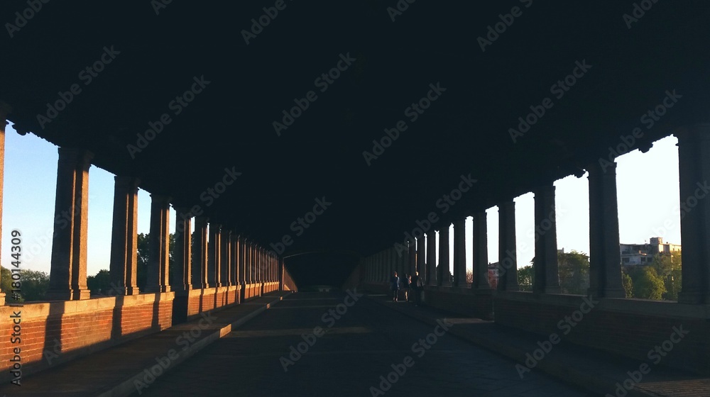 symmetrical covered bridge view perspective with copy space Stock Photo ...