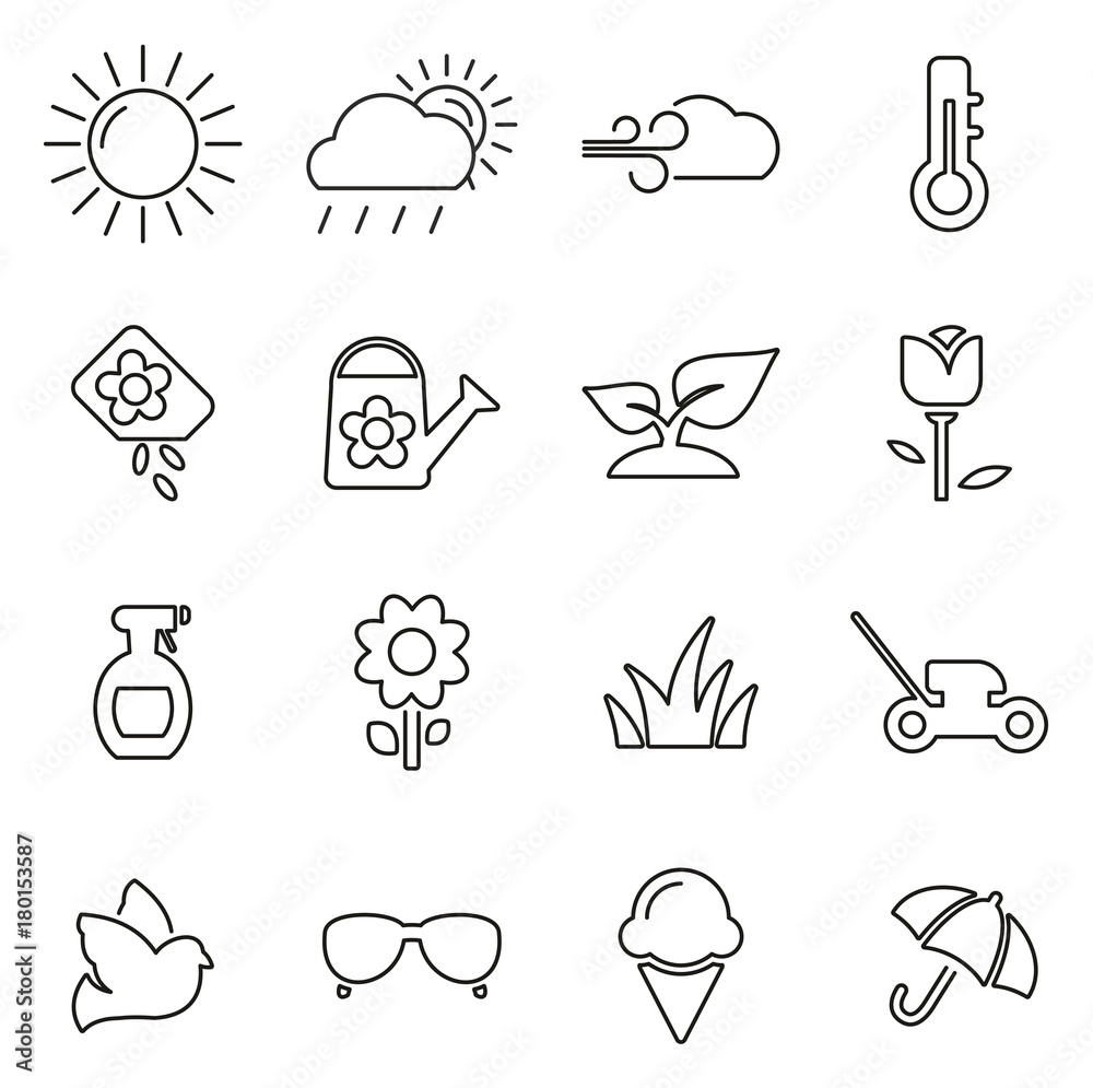 Spring Icons Thin Line Vector Illustration Set Stock Vector | Adobe Stock