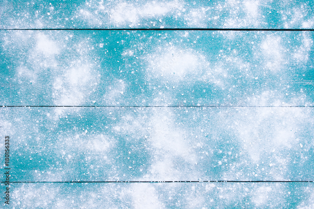 Blank sign with snow texture on rustic teal blue wood background ...