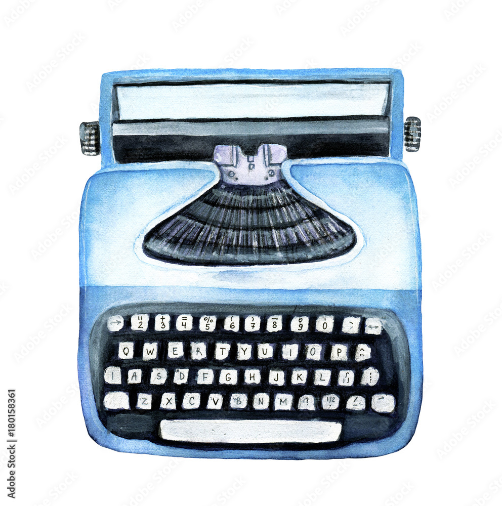 ภาพประกอบสต็อก Blue classic vintage typewriter, metal writing machine ...