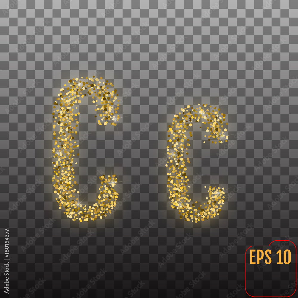 Vector Alphabet. Gold letter C on transparent background. Gold alphabet ...