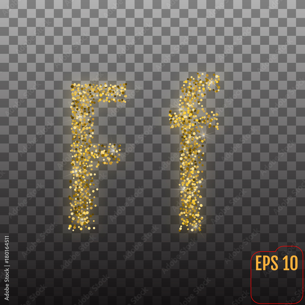 Vector Alphabet. Gold letter F on transparent background. Gold alphabet ...