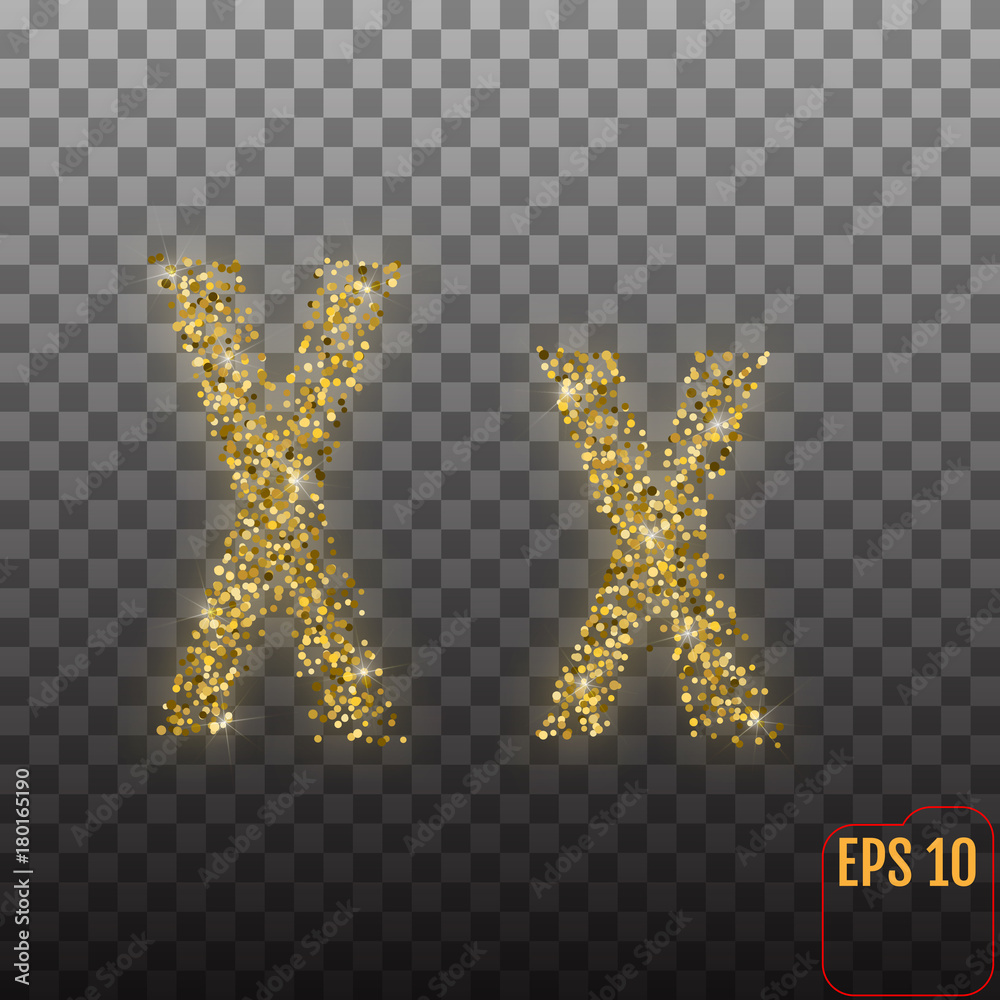 Vector Alphabet. Gold letter X on transparent background. Gold alphabet ...
