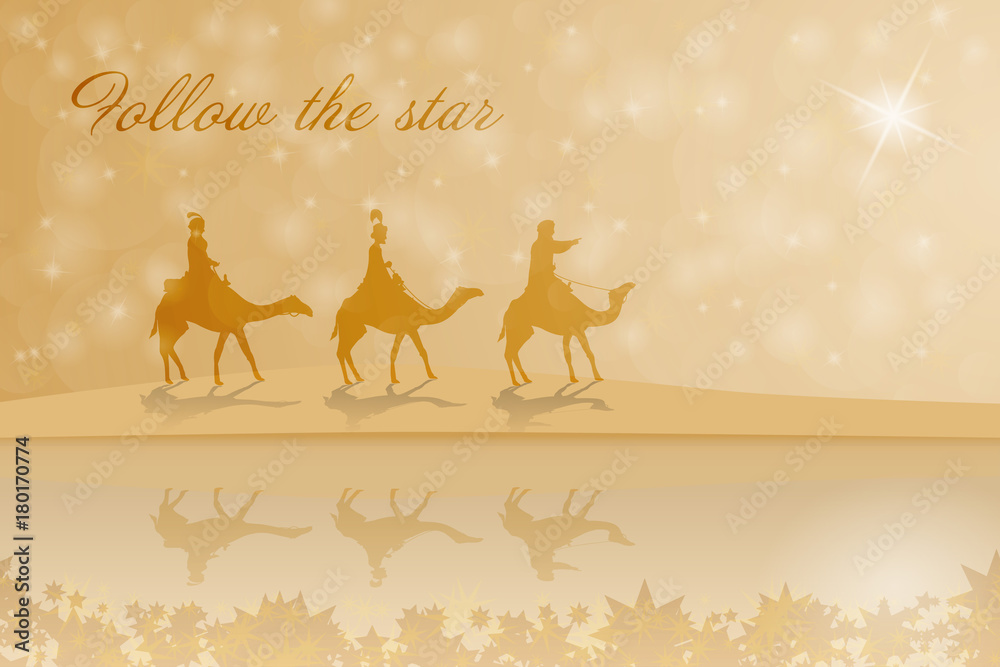 Christmas time. The three kings follow the star to Bethlehem. Text ...