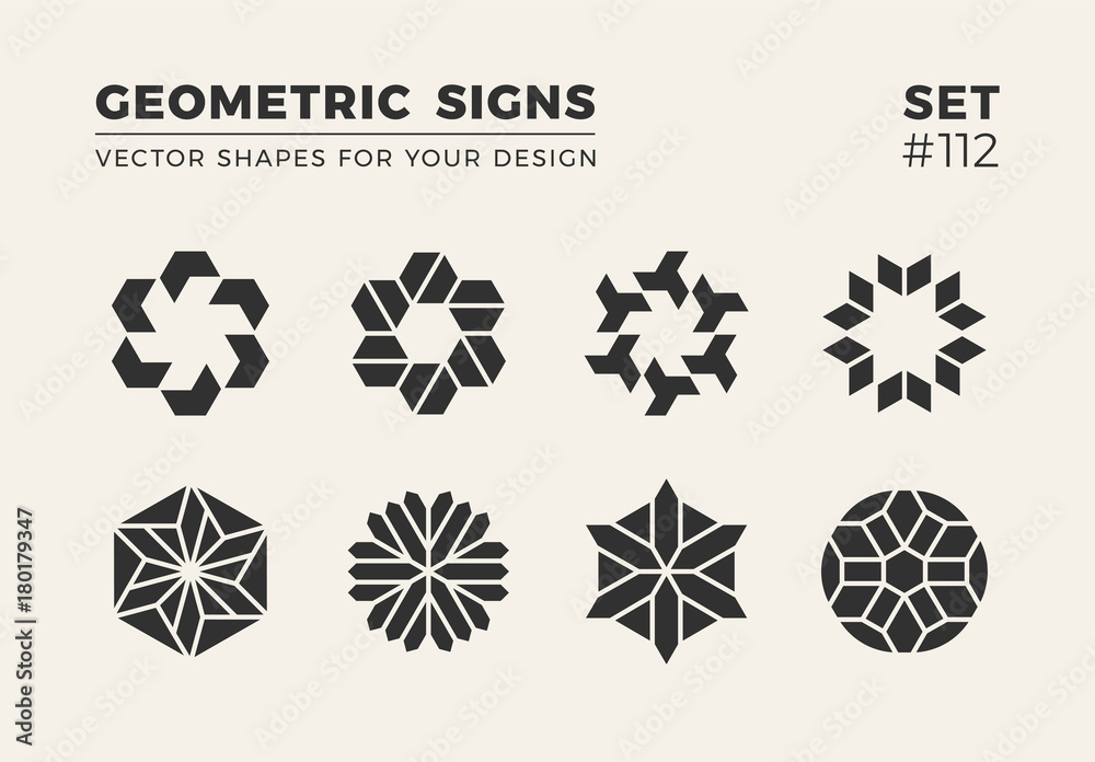 Set of eight minimalistic trendy shapes. Stylish vector logo emblems ...