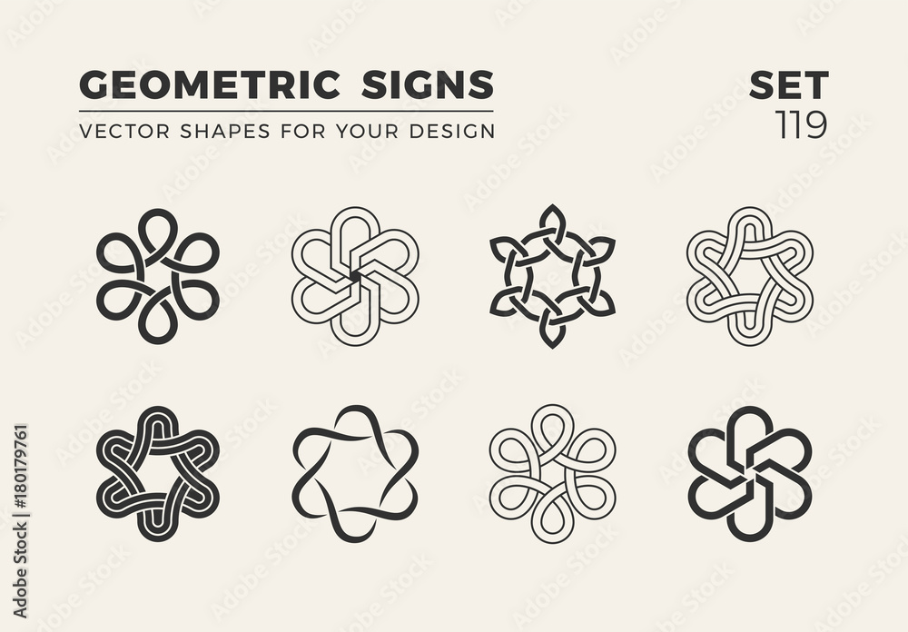 Set of eight minimalistic trendy shapes. Stylish vector logo emblems ...