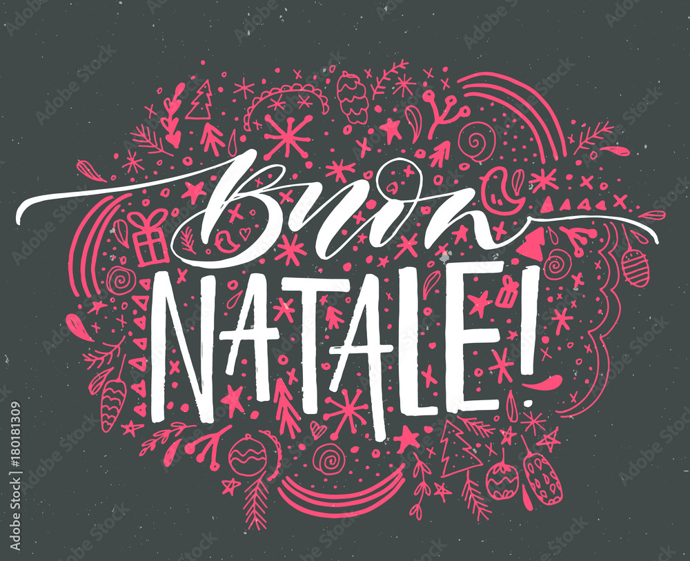 Buon Natale, Italian Merry Christmas text. Vector greeting card with ...