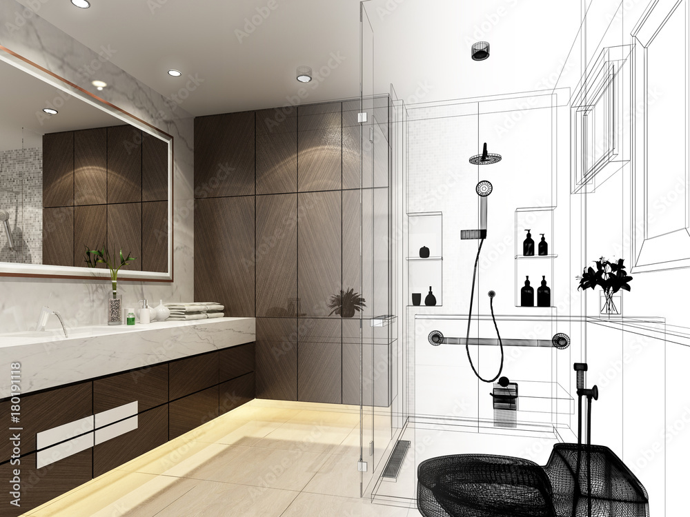 abstract sketch design of interior bathroom ,3d rendering Stock ...